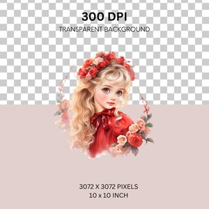 Red Rose Vintage Little Girl Watercolor Clipart Bundle, Transparent PNG ...