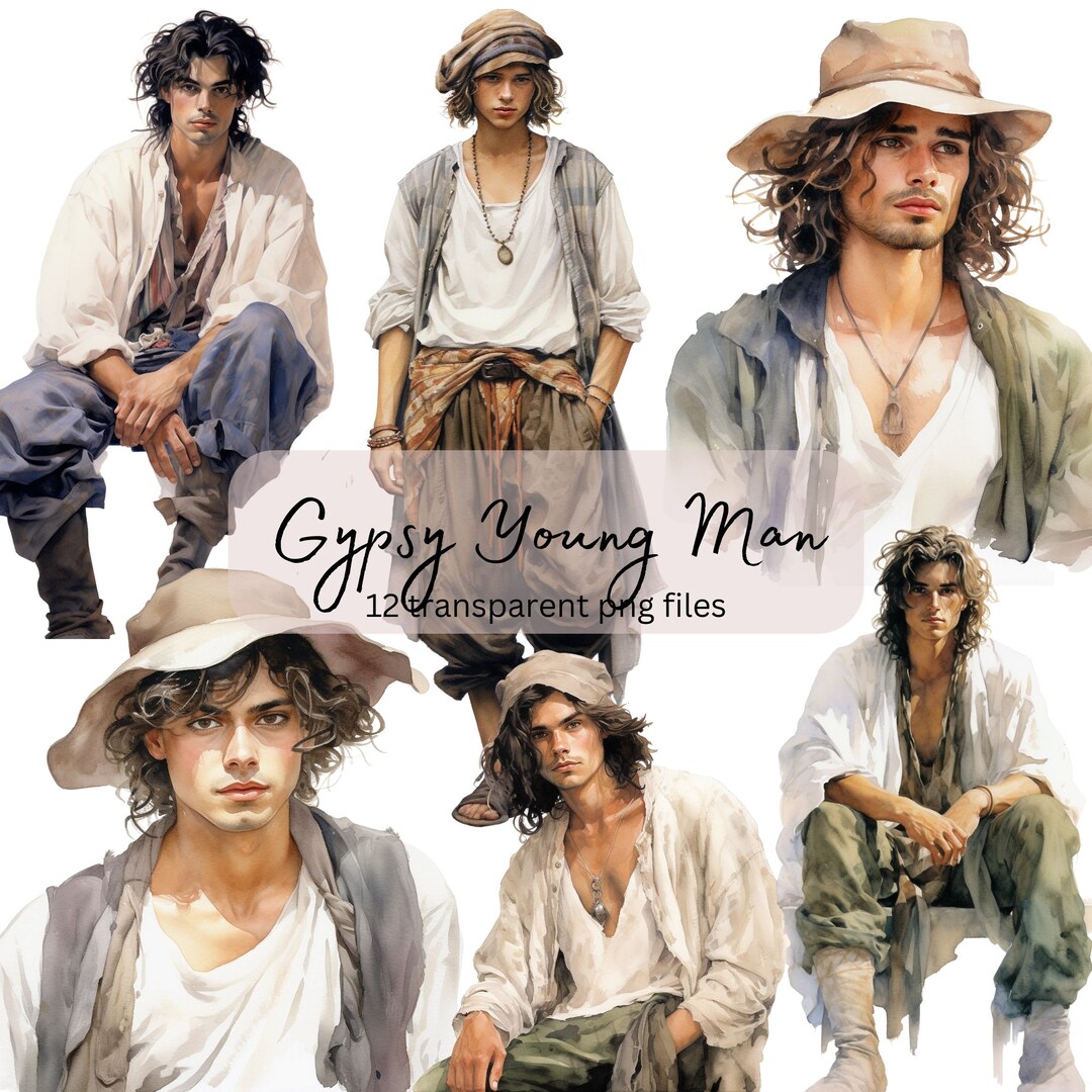 Gypsy Young Man Watercolor Clipart Bundle, Transparent PNG, Portrait ...
