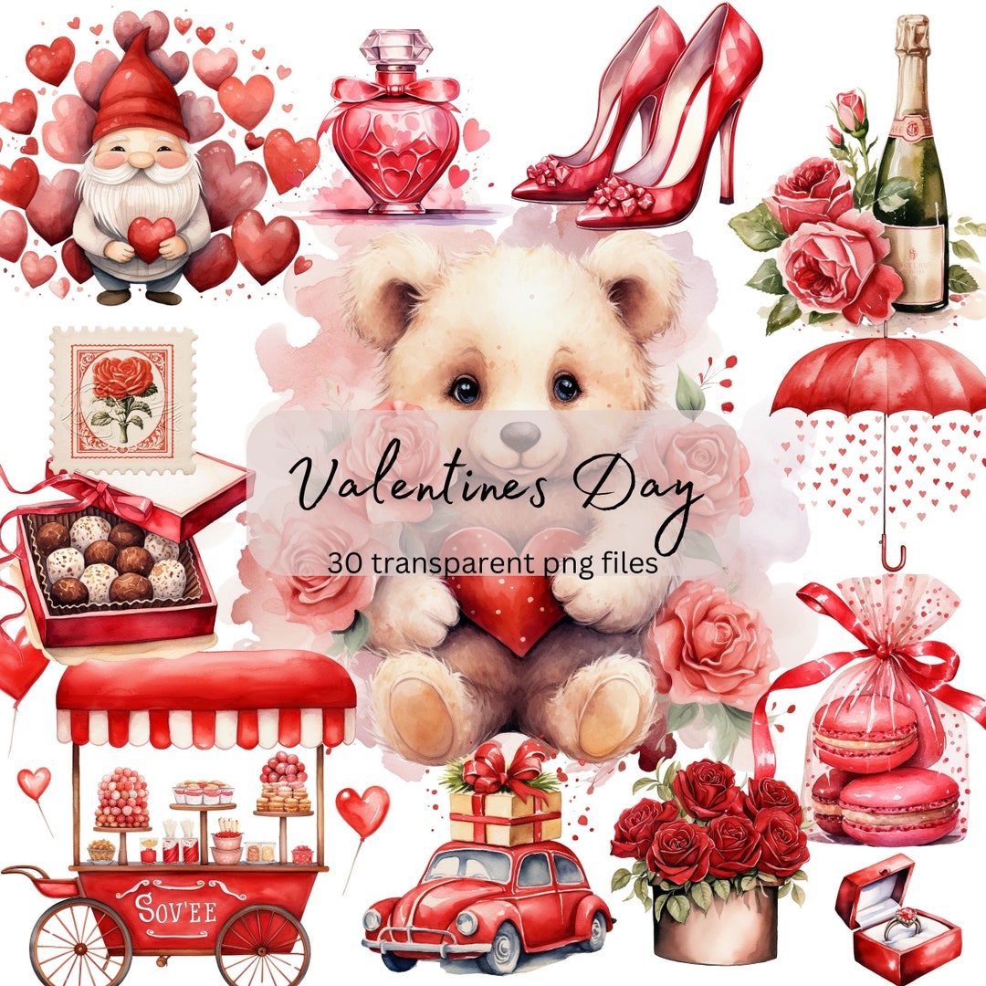 Valentines Day Watercolor Clipart Bundle, Transparent PNG, Digital ...