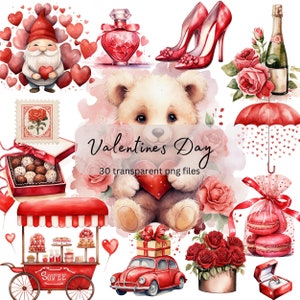 Valentines Day Watercolor Clipart Bundle, Transparent PNG, Digital ...