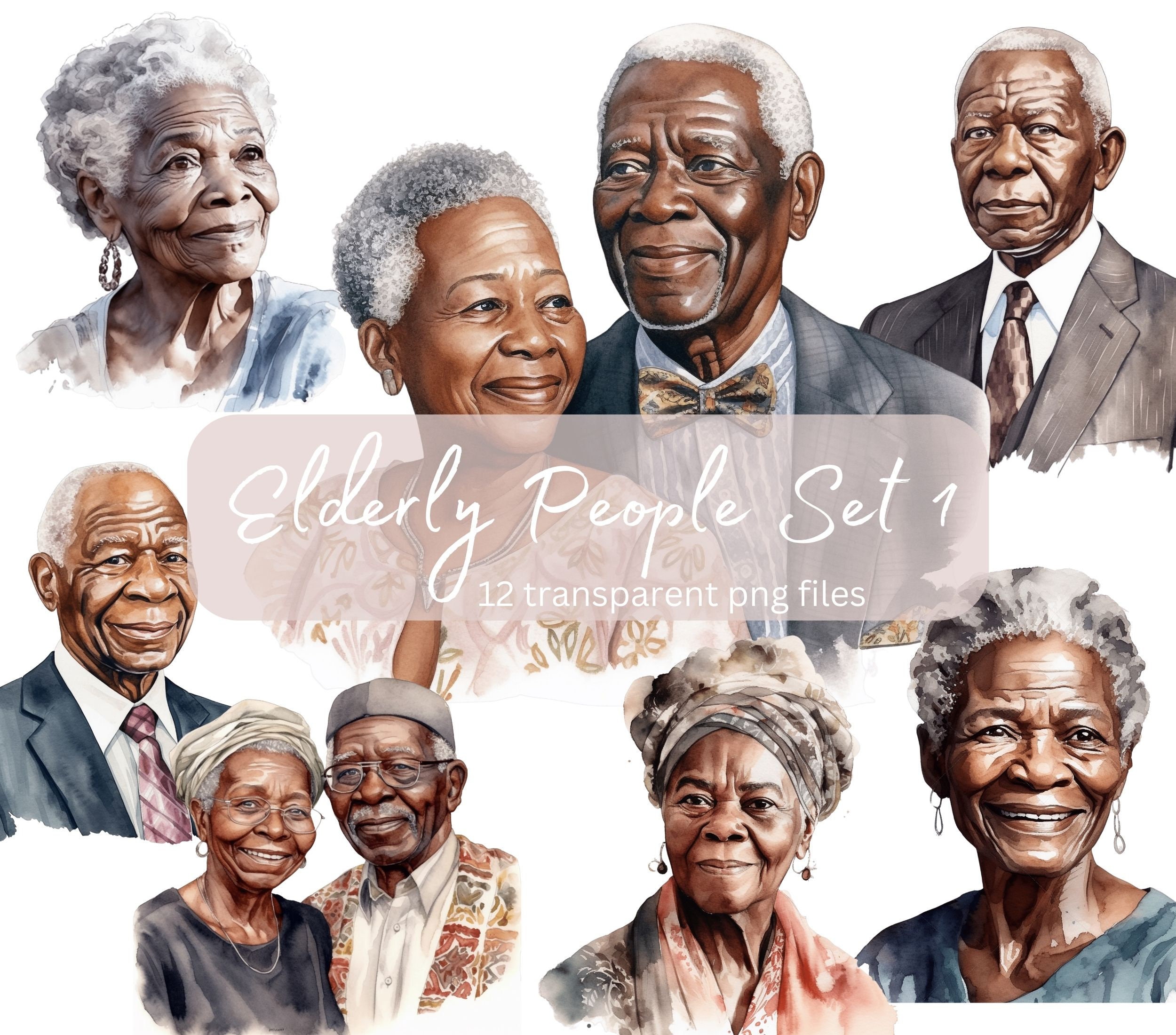 Elderly People Watercolor Clipart Bundle Transparent PNG - Etsy