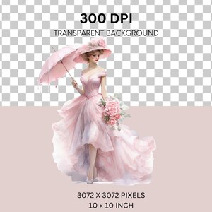 Pink Lady Vintage Watercolor Clipart Bundle, Transparent PNG, Digital ...