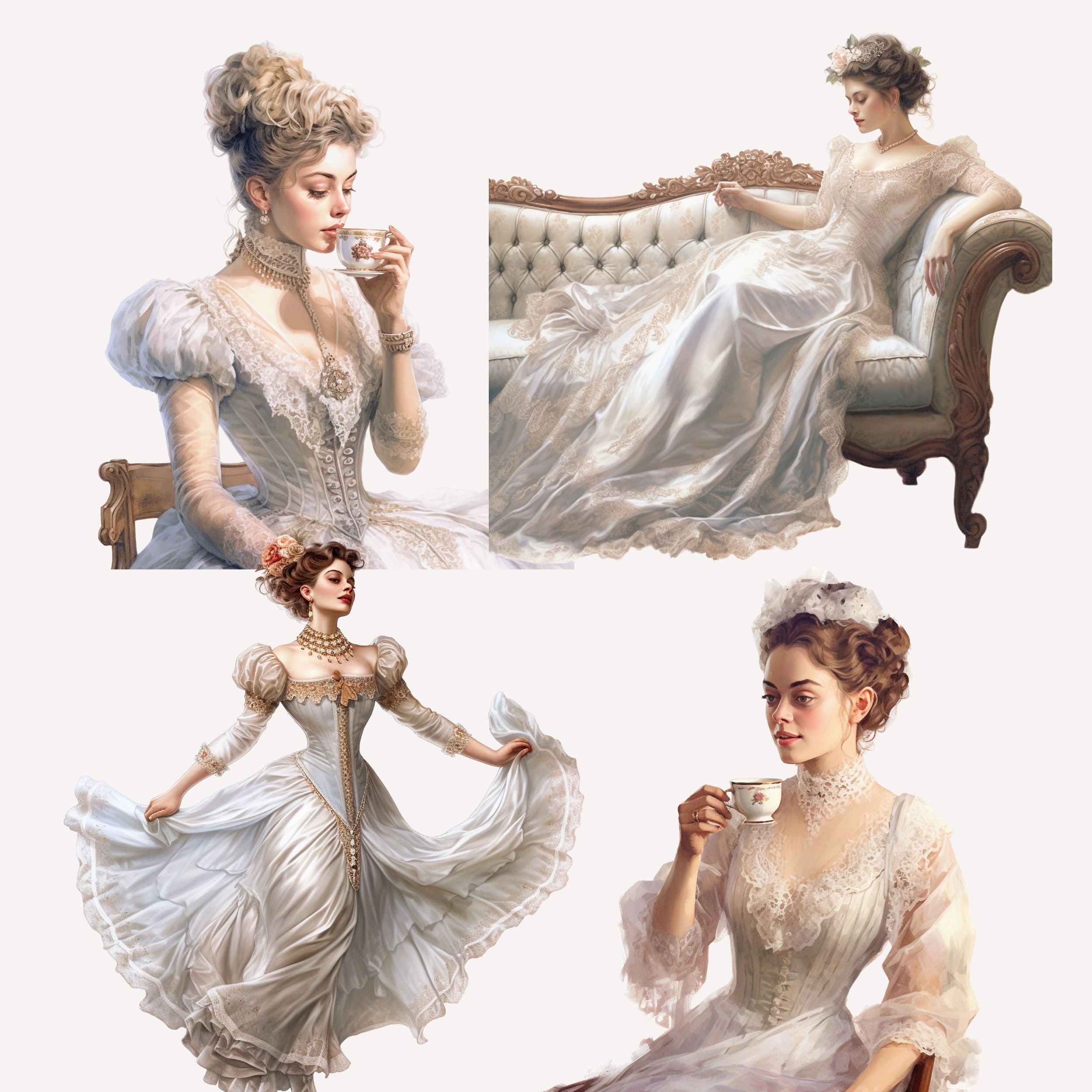 Victorian Lady Vintage Watercolor Clipart Bundle Transparent - Etsy