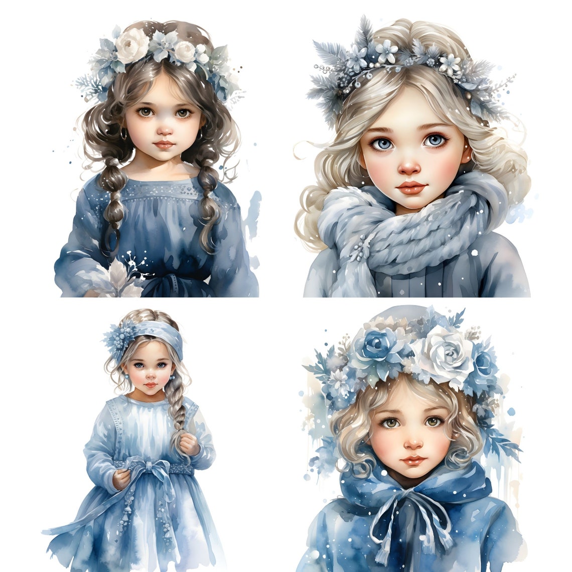 Little Winter Princess Watercolor Clipart Bundle, Transparent PNG, Cut ...