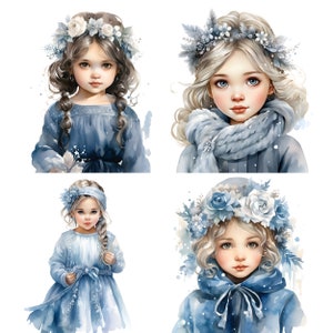 Little Winter Princess Watercolor Clipart Bundle, Transparent PNG, Cut ...