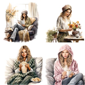 Relaxing Lifestyle Watercolor Clipart Bundle, Transparent PNG, Digital ...