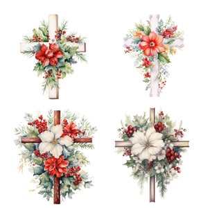 Christmas Cross Clipart Watercolor Bundle,transparent Png,religious ...