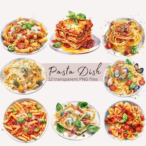 Pasta Dish Watercolor Clipart Bundle, Transparent PNG, Digital Download ...
