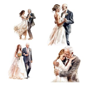 Bride and Father Watercolor Clipart Bundle, Transparent PNG, Wedding ...