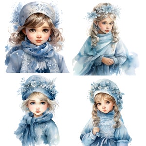 Little Winter Princess Watercolor Clipart Bundle, Transparent PNG, Cut ...