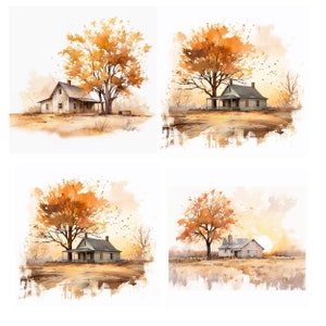 Fall Rustic Farmhouse Clipart Bundle, Landscape Wall Art, High Res ...