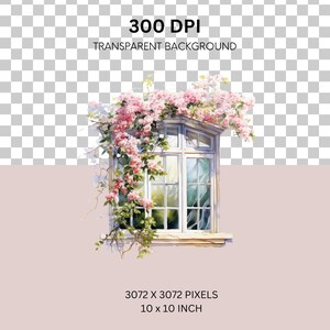 Spring Floral Window Watercolor Clipart Bundle, Transparent PNG ...
