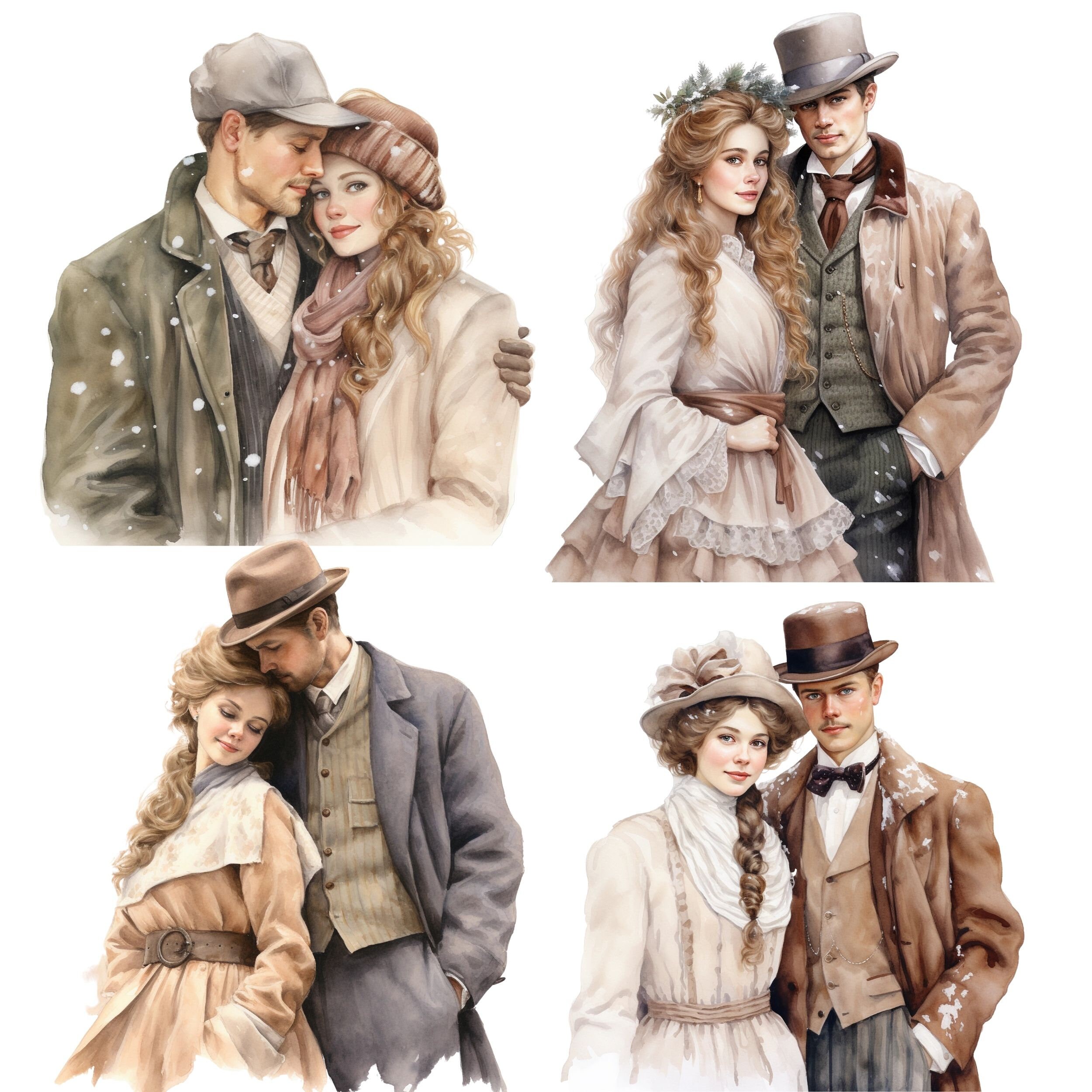 Vintage Loving Couple Watercolor Clipart Bundle, Transparent PNG ...