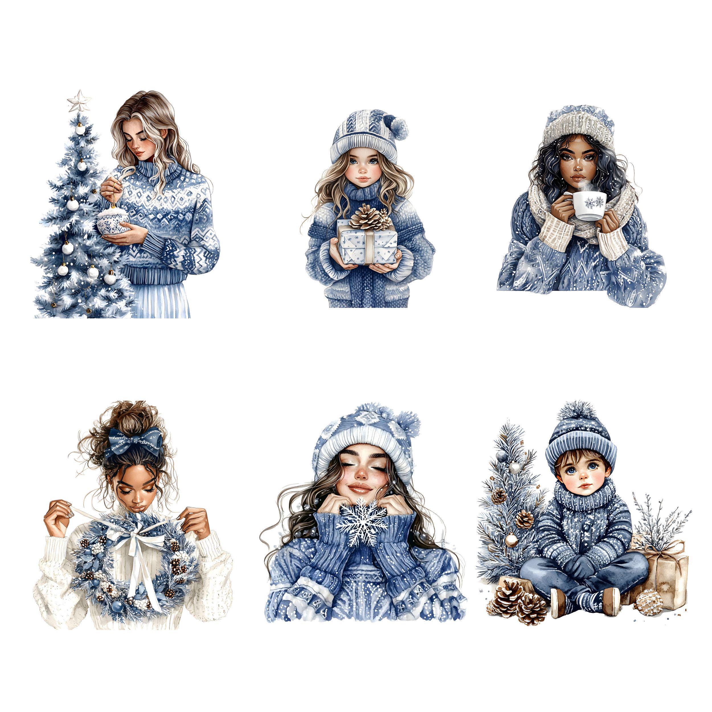 Blue Christmas Clipart Watercolor Bundle, Transparent PNG, Winter ...