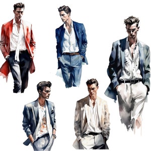 Fashion Men Watercolor Clipart Bundle, Transparent PNG, Digital ...