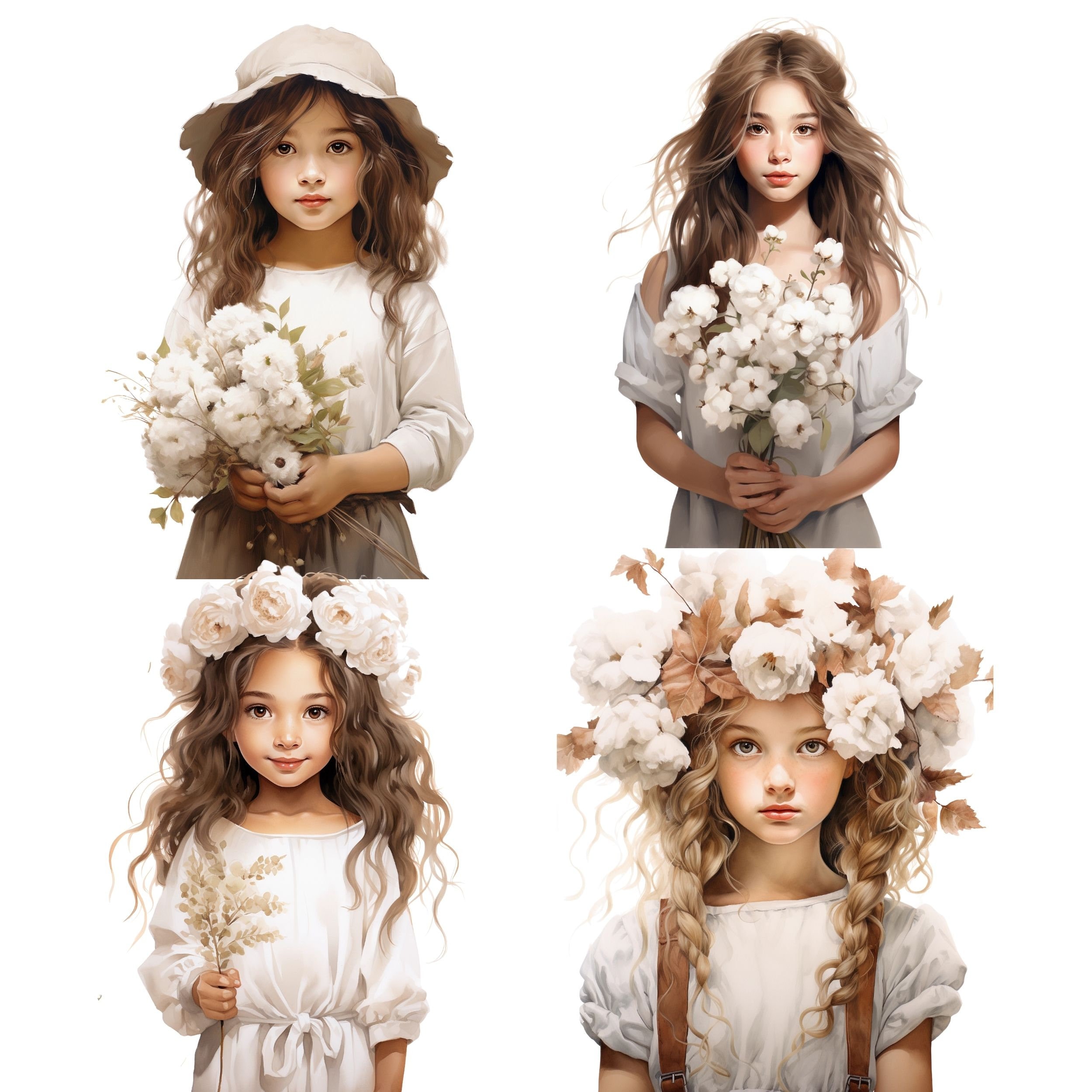 Cotton Flower Little Girl Watercolor Clipart,transparent Png,digital ...