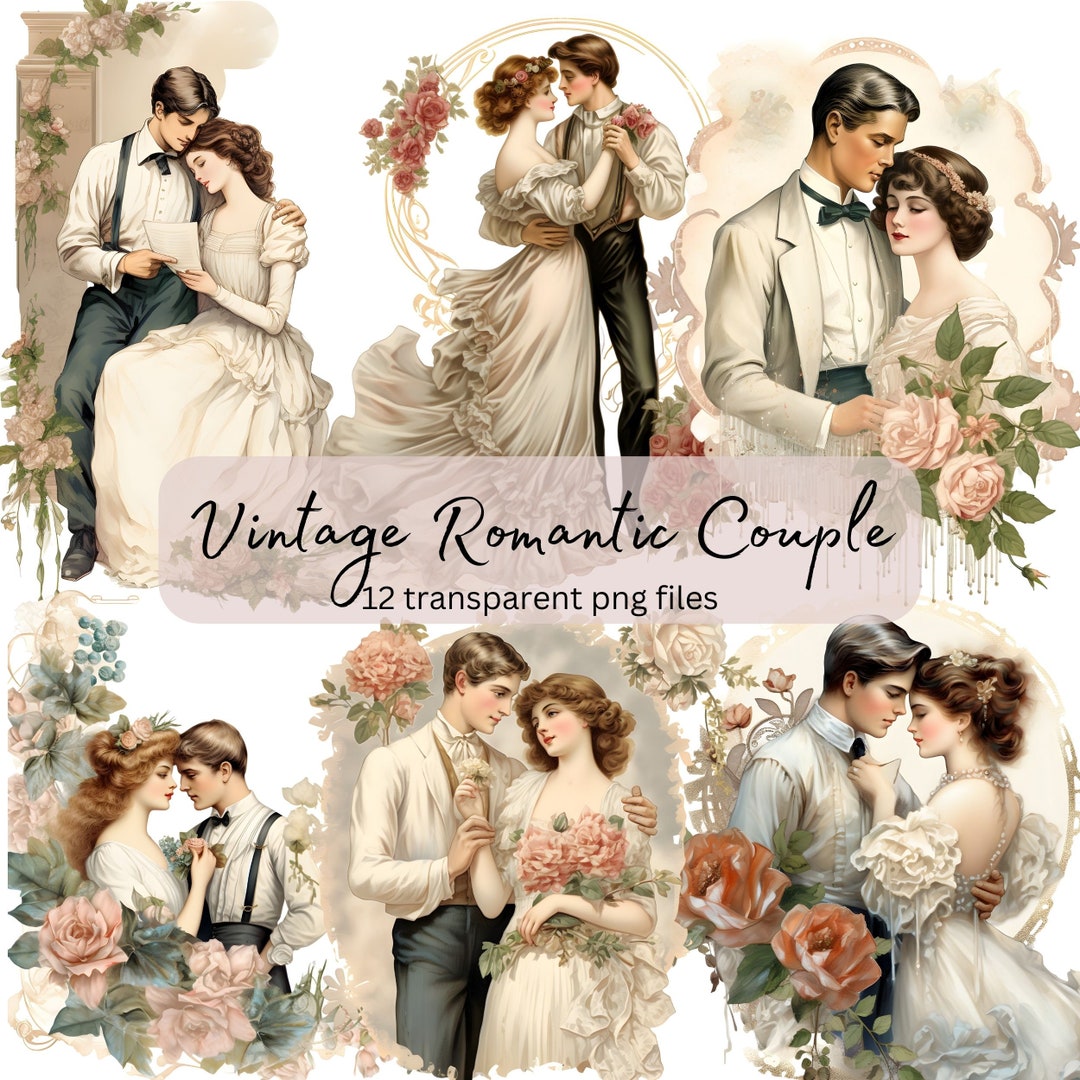 Vintage Romantic Couple Watercolor Clipart Bundle, Transparent PNG ...