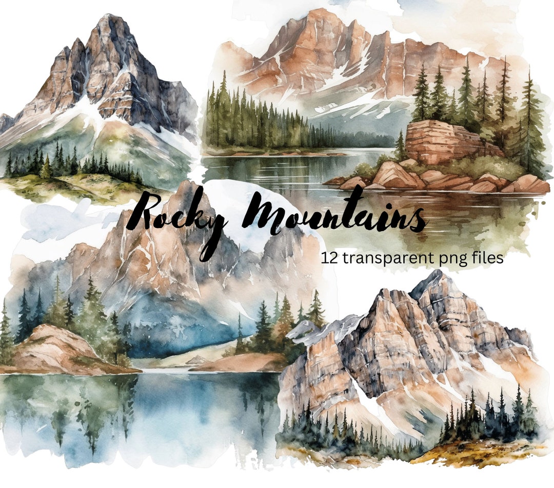 Rocky Mountains Watercolor Clipart Bundle, Transparent PNG, Landscape ...