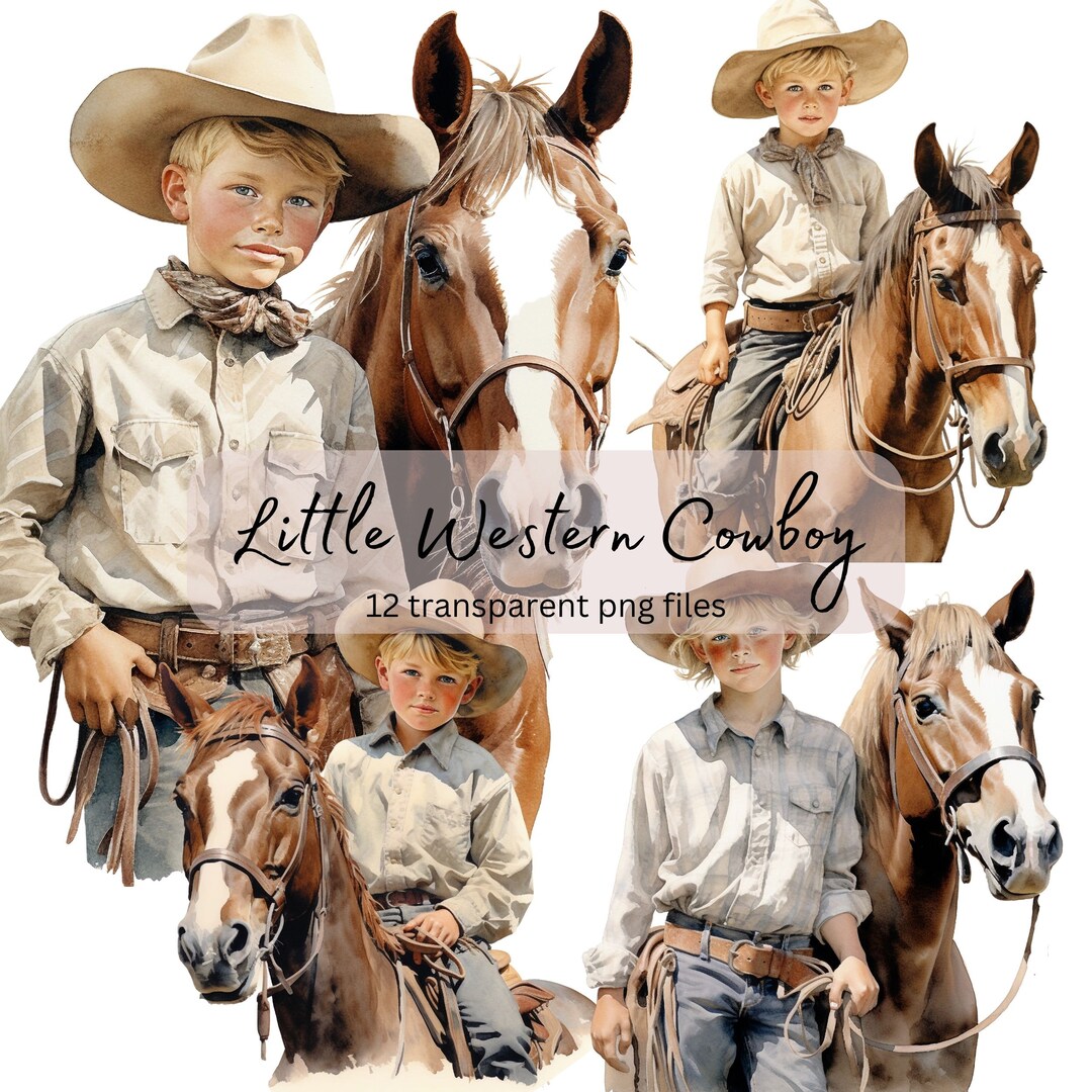 Western Little Cowboy Watercolor Clipart Bundle, Transparent PNG ...