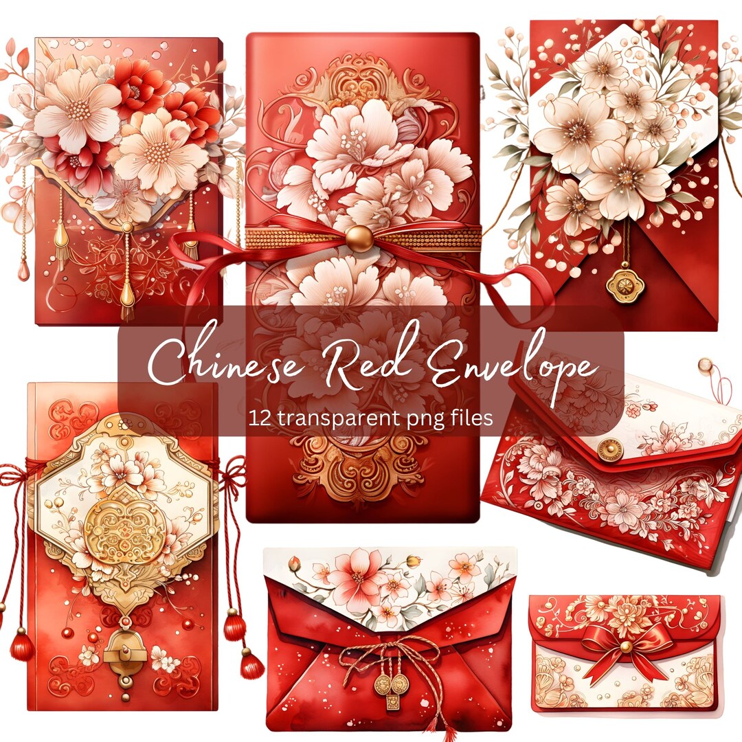 Chinese Red Envelope Watercolor Clipart Bundle, Transparent PNG ...