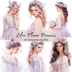 Lilac Flower Princess Watercolor Clipart Bundle, Transparent PNG ...