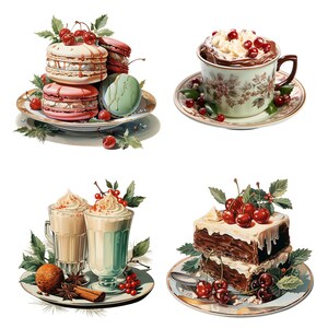 Christmas Dessert Clipart Watercolor Bundle, Transparent PNG, Holiday ...