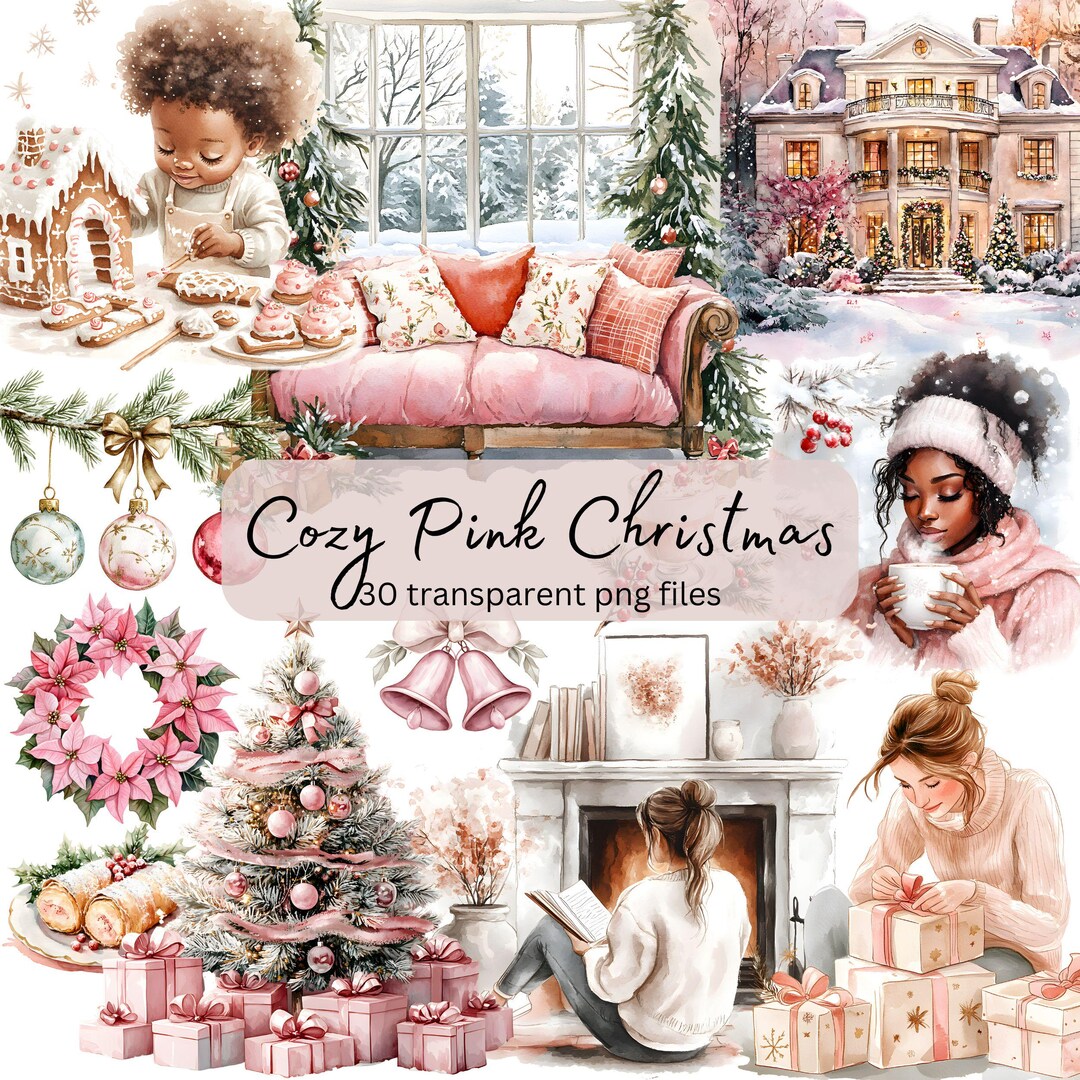 Pink Christmas Clipart Watercolor Bundle, Transparent Png,winter ...