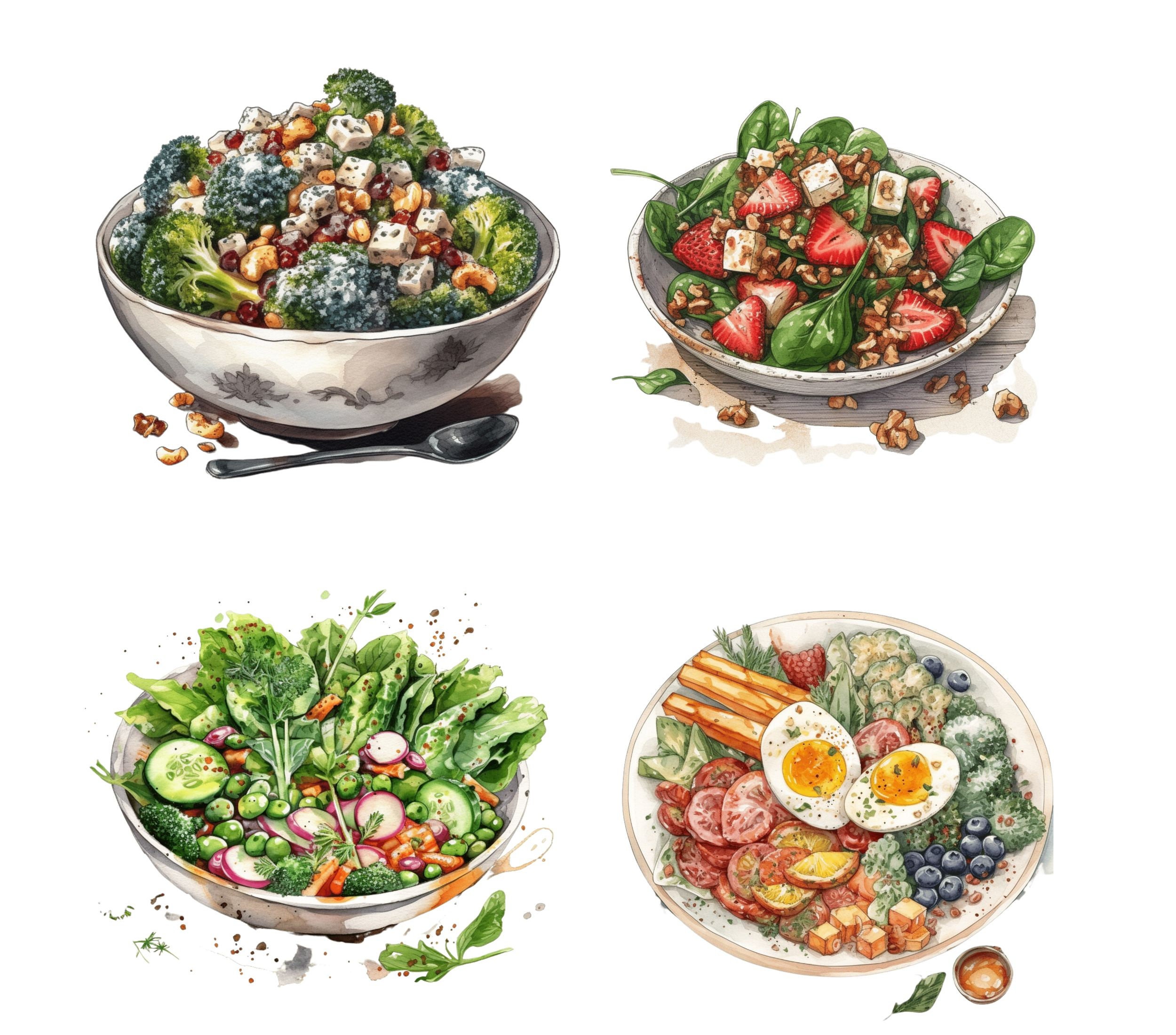 Summer Salad Watercolor Clipart Bundle, Transparent PNG, Digital ...