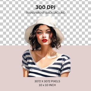 Nautical Fashion Girl Watercolor Clipart Bundle, Transparent PNG ...