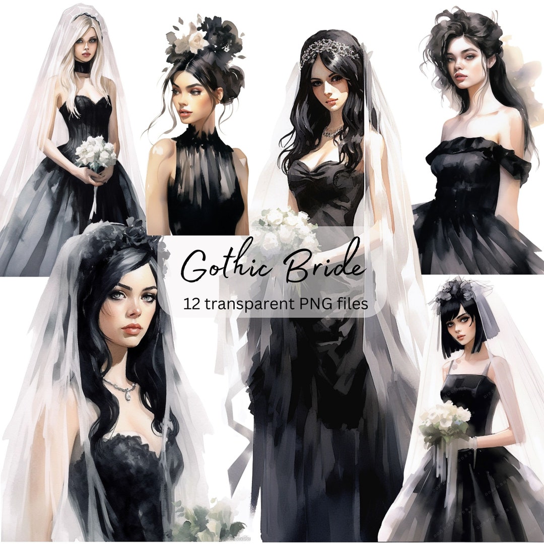 Gothic Bride Watercolor Clipart Bundle, Junk Journal Bride Wedding ...