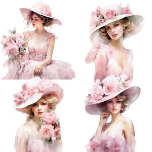 Pink Lady Vintage Watercolor Clipart Bundle, Transparent PNG, Digital ...