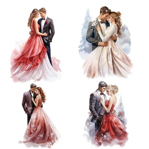Christmas Loving Couple Watercolor Clipart Bundle, Transparent PNG ...