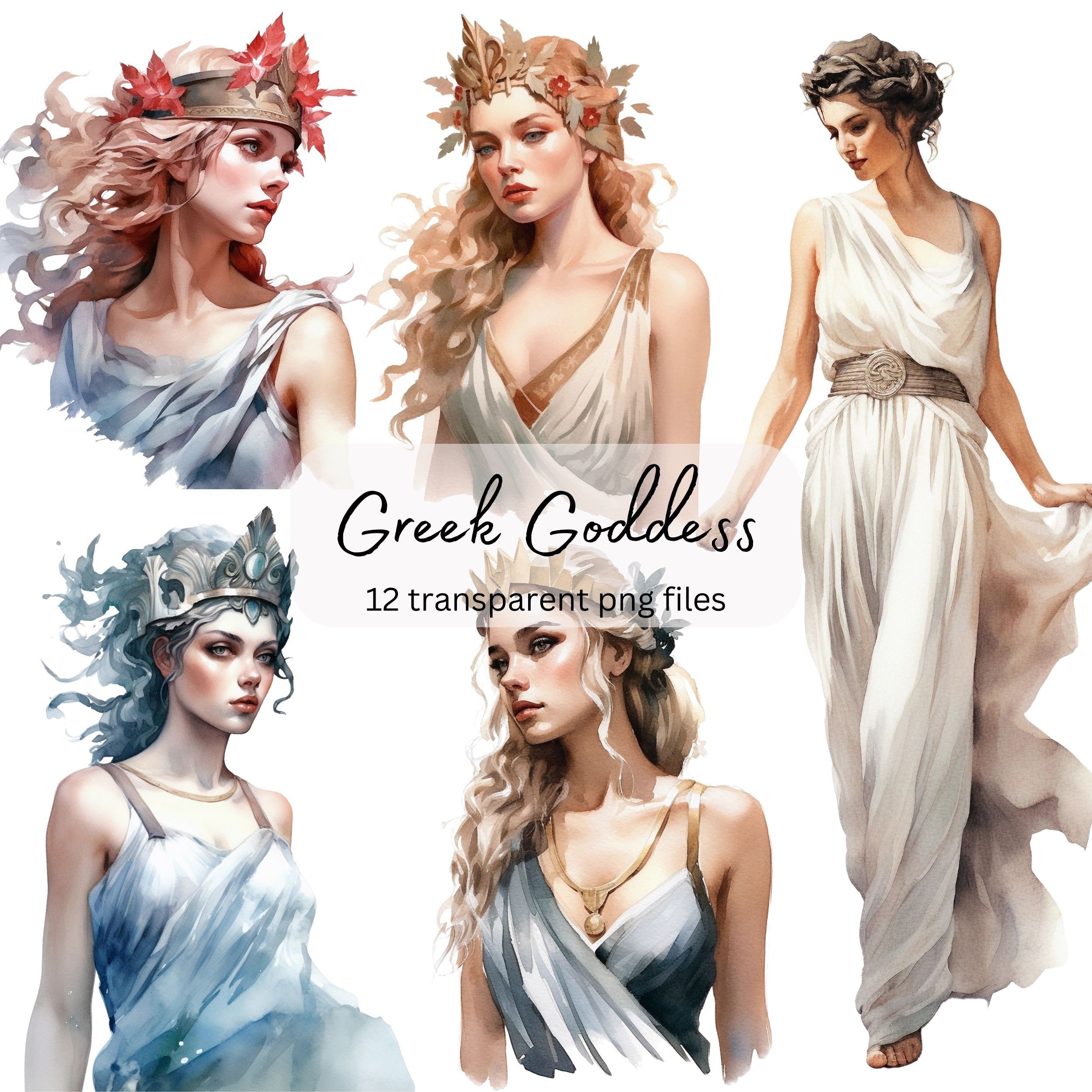 Greek Goddess Watercolor Clipart Bundle Transparent PNG - Etsy
