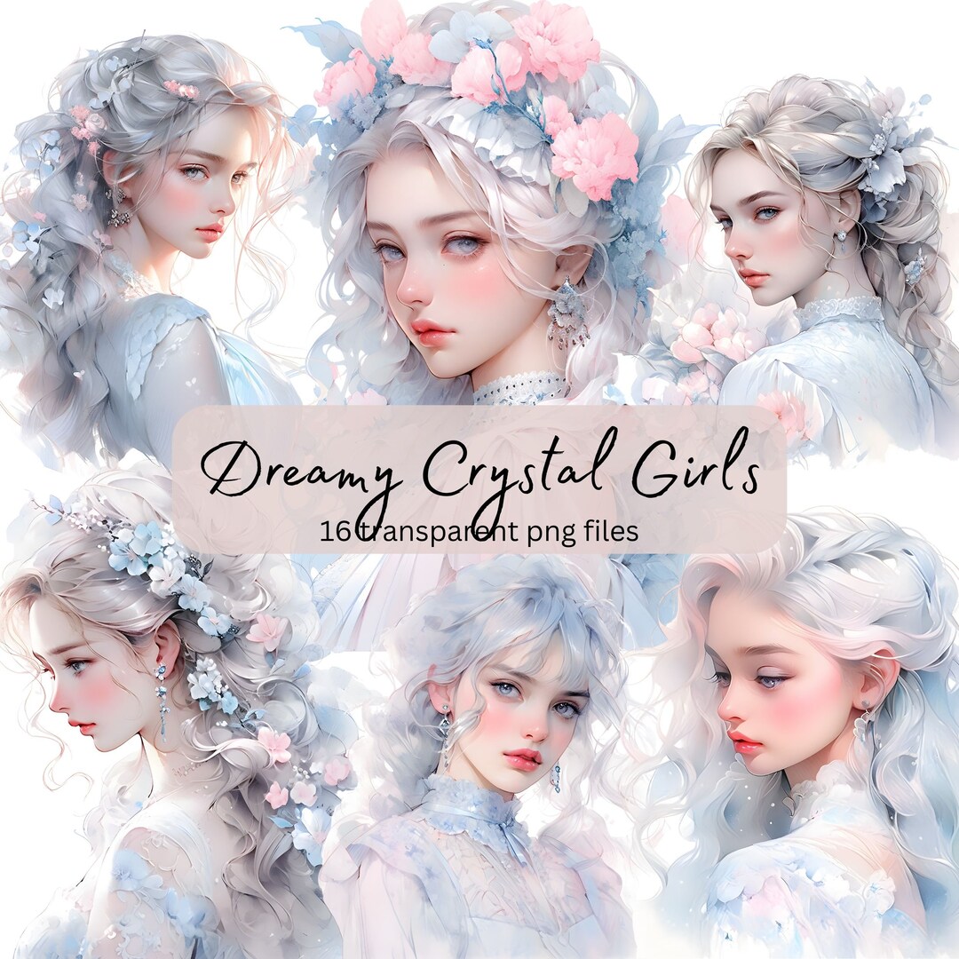 Dreamy Crystal Girls Watercolor Clipart Bundle, Transparent PNG, Pretty ...