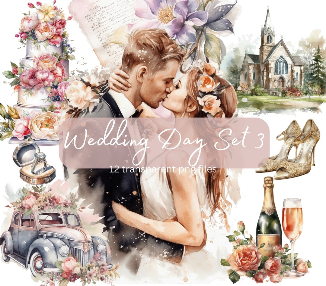 Wedding Clipart Bundle Watercolor, Transparent PNG, Scrapbook, Junk ...