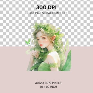 Forest Green Pixie Watercolor Clipart, Transparent PNG, Pretty Girls ...