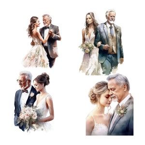Bride and Father Watercolor Clipart Bundle, Transparent PNG, Wedding ...