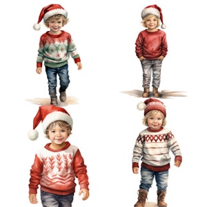 Christmas Little Boy Watercolor Clipart Bundle, Transparent PNG, Cute ...