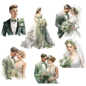 Green Wedding Day Clipart Bundle Watercolor, Transparent PNG, Bride ...