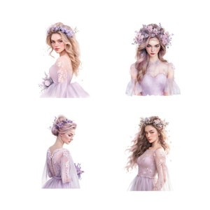 Lilac Flower Princess Watercolor Clipart Bundle, Transparent PNG ...