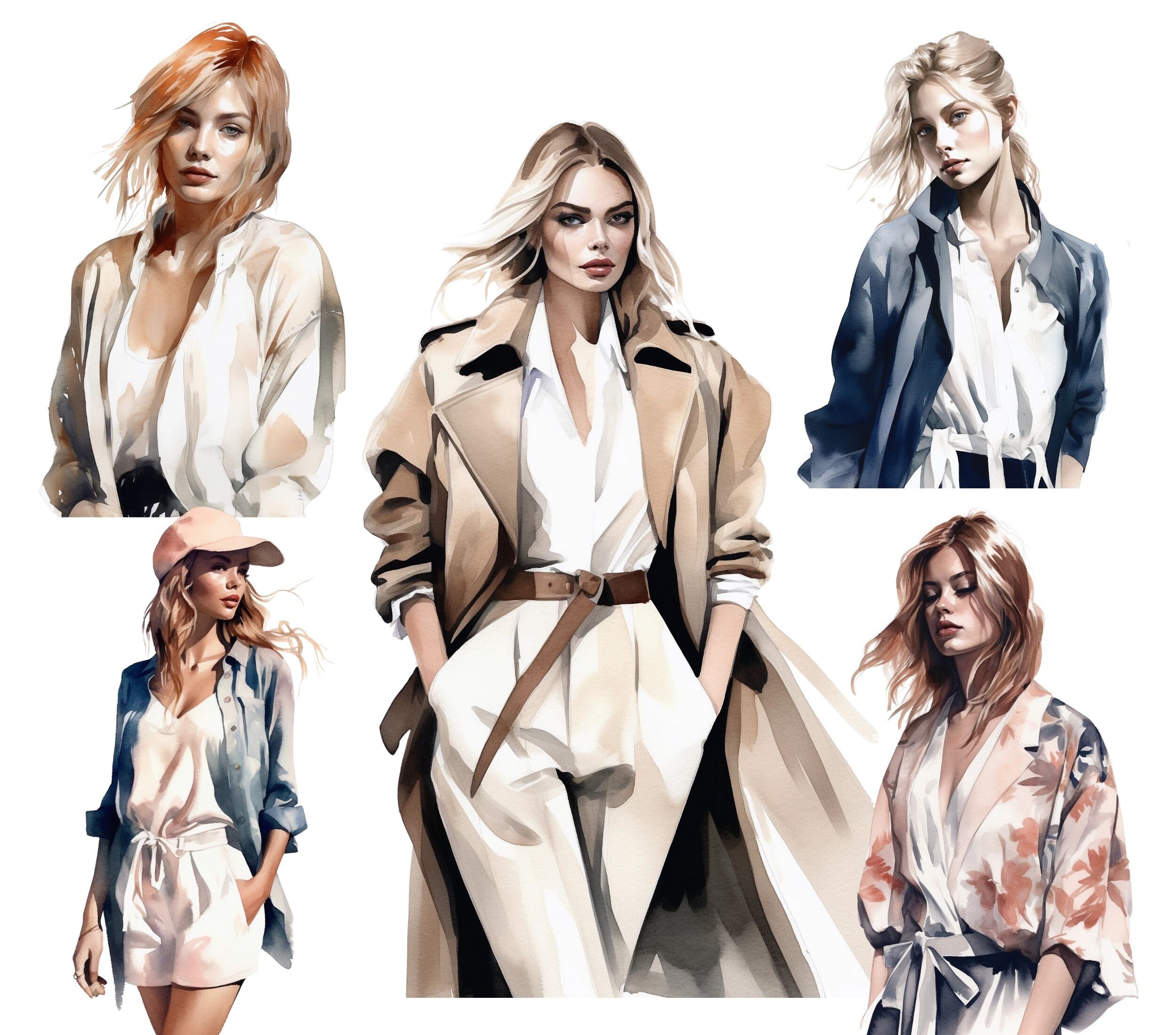 Fashion Girl Watercolor Clipart Bundle Transparent PNG - Etsy UK