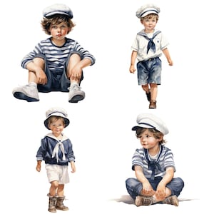 Little Sailor Boy Watercolor Clipart Bundle, Transparent PNG, Digital ...