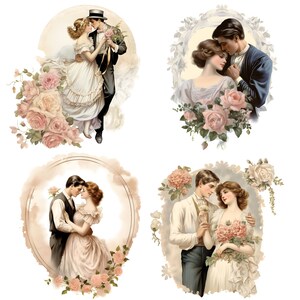 Vintage Romantic Couple Watercolor Clipart Bundle, Transparent PNG ...
