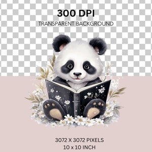 Cute Animals Reading Book Watercolor Clipart, Transparent PNG, Digital ...