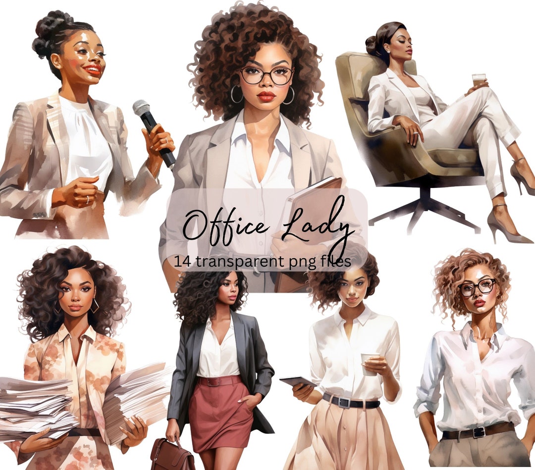Office Lady Watercolor Clipart Bundle, Transparent PNG, Digital ...