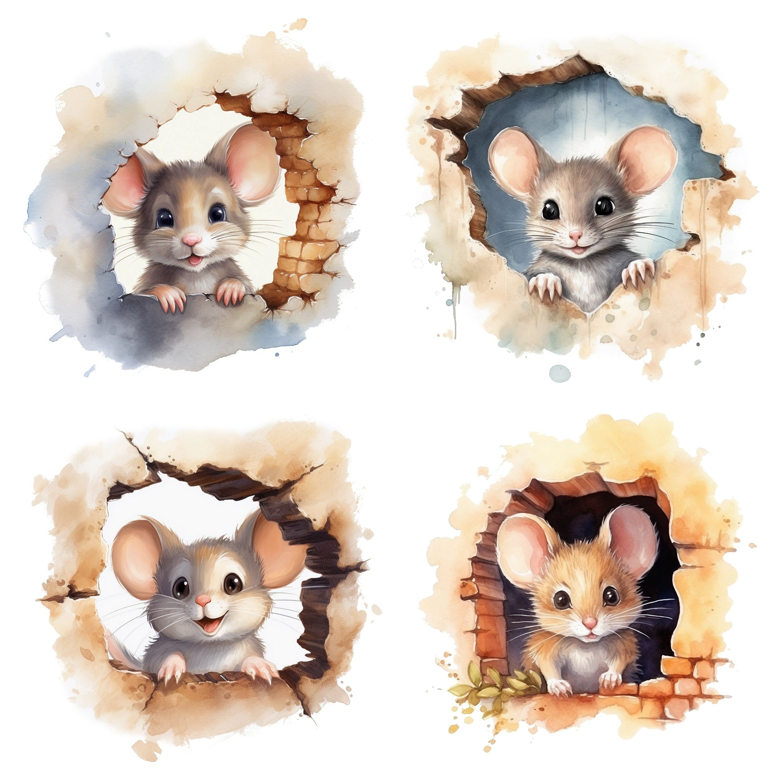 Mouse in Wall Hole Watercolor Clipart, Transparent PNG, Digital ...