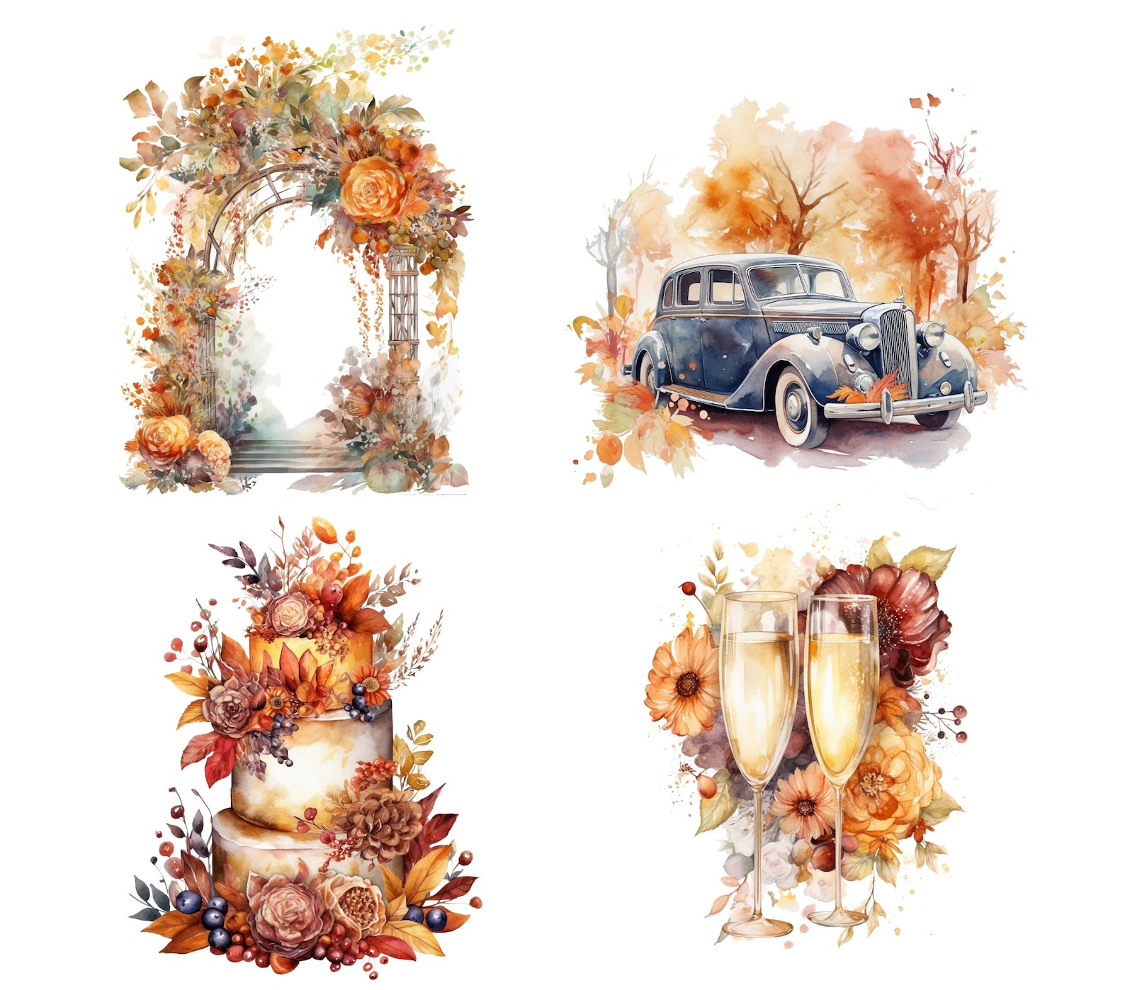 Fall Wedding Clipart Bundle Watercolor, Transparent PNG, Bride Groom ...
