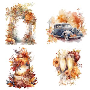 Fall Wedding Clipart Bundle Watercolor, Transparent PNG, Bride Groom ...