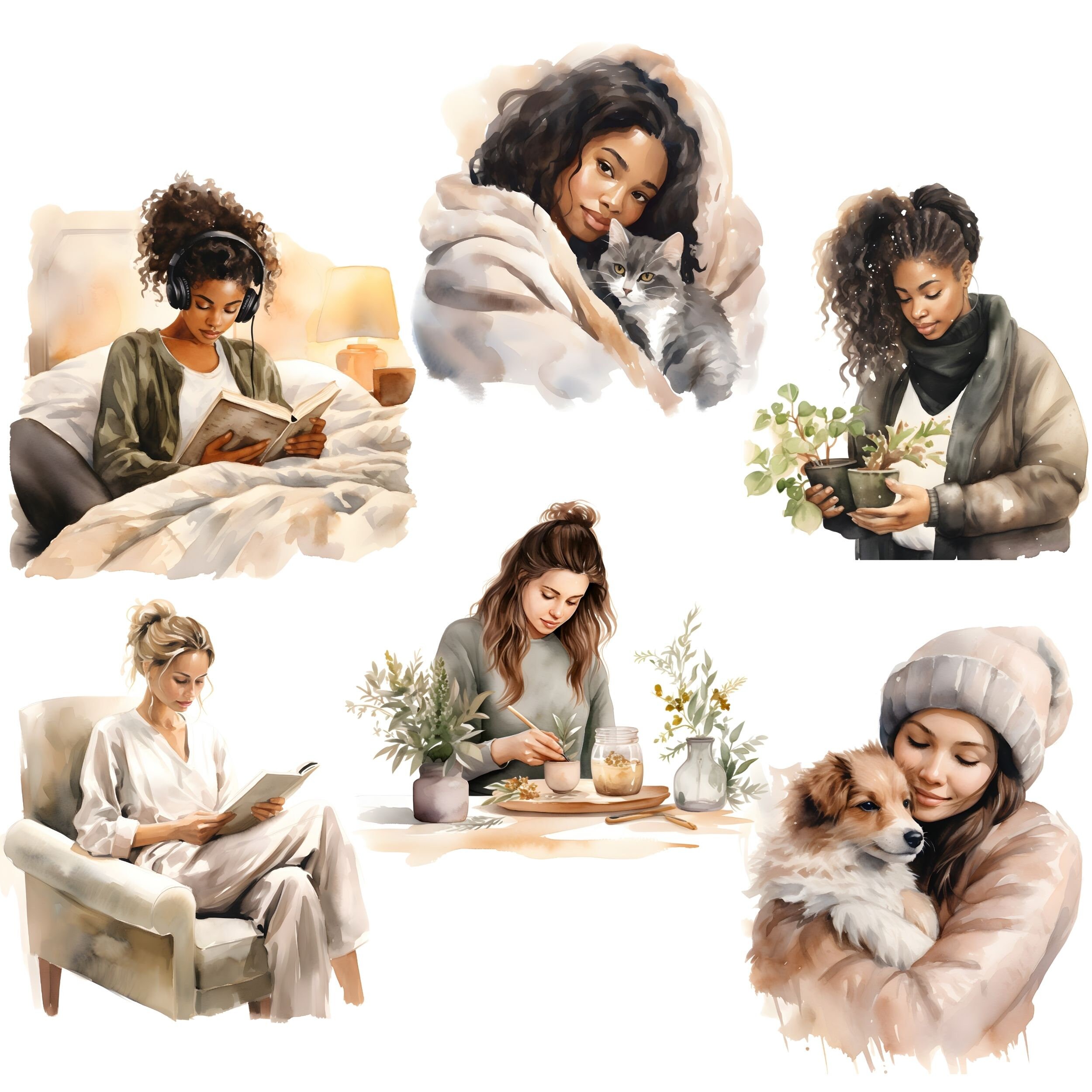 Neutral Cozy Winter Watercolor Clipart, Cottage Core Lifestyle ...