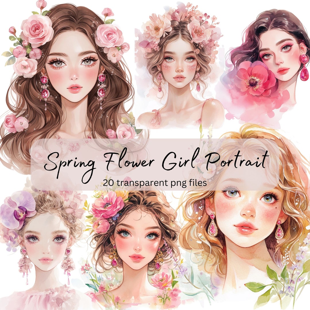 Spring Flower Girl Watercolor Clipart Bundle, Transparent Png,digital ...
